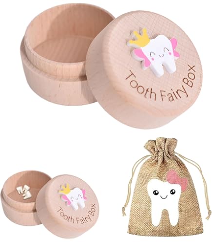 Tooth Fairy Bag 2Pcs Baby Keepsake Box For First Tooth And Curl, Wooden ...