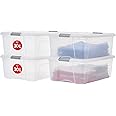 Iris Ohyama Storage Boxes with Lids, 30L, Set of 4, Silver, Secure ...