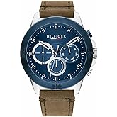 Tommy Hilfiger Men's Blue Dial Dark Brown Leather Watch - 1791741: Buy ...