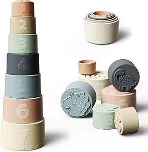 Moonkie Baby Stacking Cups Toy, Fun Educational Stack up Cup Silicone Soft and Teething Toy ...