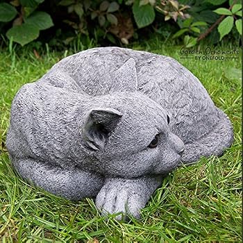 Garden ornaments Cat, Cast stone, Slate gray: Amazon.co.uk: Garden ...