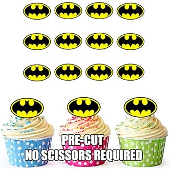 40 x Pre Cut Batman Logo Cake, Cupcake Toppers/Decorations Edible Wafer ...