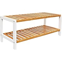 woodluv 2 Tier Natural Bamboo Shoe Rack Stand Shelf Shelving Hallway ...