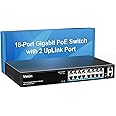 VIMIN 16 Port Gigabit PoE Switch with 2 Uplink Gigabit Ports, 18 Port Unmanaged Ethernet PoE ...