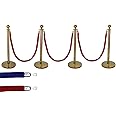 4 X Brass Queue Barrier Posts Security Stanchion Rope Divider Steel Set ...