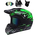 UIGJIOG Motocross Helmet, with Goggles Worm Gloves, Youth Kids Full ...