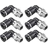 Bwintech 5 Pcs 6mm Tubing OD x 1/4" BSP Male Thread with O-Ring Elbow Nickel-Plated Brass Push ...