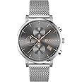 BOSS Chronograph Quartz Watch for Men with Silver Stainless Steel Mesh ...