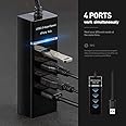 IIVAAS 4 Port USB Hub Splitter 3.0- Black Non Slip Ultra Slim High Speed Portable USB Cable ...