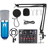 Cezo BM 800 Condenser Microphone Kit Set with V8 Sound Card, Boom Arm Stand, Pop Shield ...