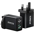 2-Pack USB C Plug, 40W 4-Port Fast Charger Plug Multi UK USB Plug Dual ...