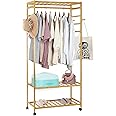 Youyijia Bamboo Clothes Rail With Shelves 2 Tiers Storage Shelf Garment ...