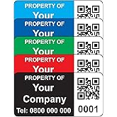 250 Personalised QR Code Asset Tag Labels Custom Stickers- Black 40mm x ...