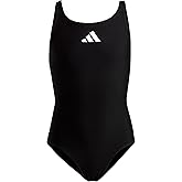 adidas Girl's Solid Small Logo Swimsuit, Black/White, 2-3 Years ...