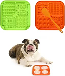 Licky Mats for Dogs, 2Pcs Slow Feeding Dog Bowl with Suction Cup（orange Dog Slow Feeder + Green ...