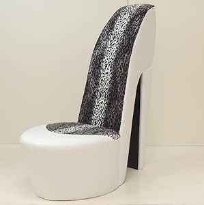 WHITE STILETTO / SHOE / HIGH HEEL CHAIR SNOW LEOPARD FAUX FUR : Amazon ...