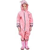 FILOWA Kids Puddle Suits Boys Girls Raincoat Hooded Waterproof All in One Rainsuit Lightweight ...