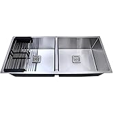 Hindware Kitchen Sink 33"x20"x8"| 304 Grade Stainless Steel | Pressed Double Bowl Sink with ...
