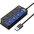 HORJOR Hub USB 3.0 avec Interrupteur Séparé et Voyants LED, 4 Port USB Hub Alimenté Adaptateur ...
