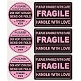 CAA Trading™ 30 Fragile Please Handle with Love Pink & Black Stickers ...