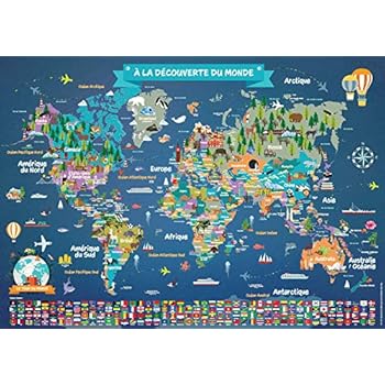 Poster Carte du Monde pour Enfant en Français | Grand Planisphère Mural ...