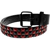 Unisex 3 Row Pyramid Studded Belt Bicolour Black and Neon Orange Check ...
