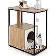 Maxmass Cat House Side Table, Wooden Kitten Tower with Condo ...