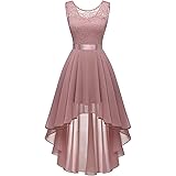 BeryLove Damen Spitzenkleid Brautjungfer Elegant Party Knielang Cocktailkleid Chiffon Ärmellos ...