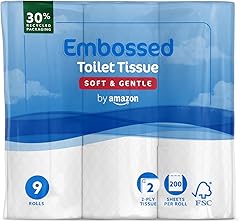 by Amazon Toilet Roll, 2-Ply Embossed, Soft and Gentle, 9 Rolls (1 Pack ...