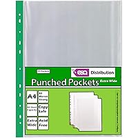 100 Pack of A4 Large Extra Capacity Strong Plastic Poly Punch Pockets ...