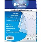 MARKQ A4 Transparent file, 100 Pcs Clear Plastic Folder Punched Pockets for Filing Paper ...