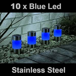 10 x Blue Solar Led Light Garden Path Marker Mini Bollard Patio Deck ...