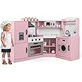 Maxmass Kids Corner Kitchen, Wooden Children Play Kitchen with Light ...