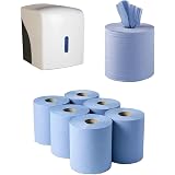 Pack of 6 Centrefeed Blue Paper Rolls & Dispenser Unit : Amazon.co.uk ...