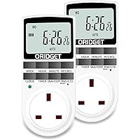 ORIDGET Digital Electrical Timer Plug Socket with 18 On-Off Programs, Countdown and Security ...