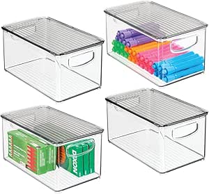 mDesign Set of 4 Plastic Storage Bin with Integrated Handles – Home ...