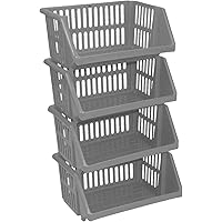 Large 4 Tier Stacking Baskets Storage Veg Rack Plastic Stackers, Black ...