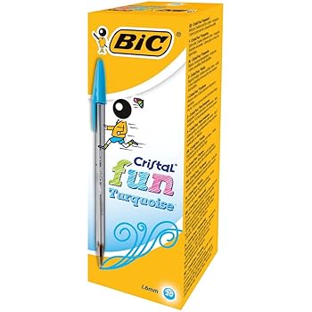 BIC Cristal Fun Stylos-Bille Pointe Large (1,6 mm) - Turquoise, Boîte ...