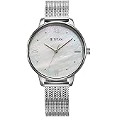 Titan Slimline Quartz Analog Mother of Pearl Dial Blue Stainless Steel ...