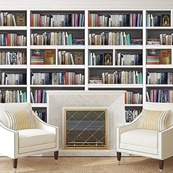 Fake Bookcase 3D Photo Wallpaper Wall Mural Library Room - XL: Amazon ...