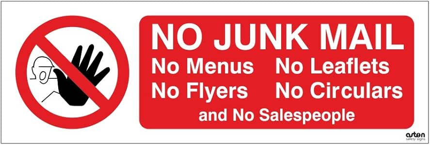 No Junk Mail Letterbox Sticker. No menus, No leaflets, No flyers, No ...