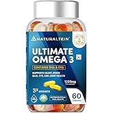 Naturaltein Omega 3 Fish Oil Capsules for Men and Women, Triple Strength with 1000mg of Omega ...