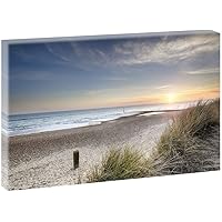 Amazon.de: Querfarben Bild auf Leinwand Sonnenuntergang an der Nordsee, 120 x 80 cm, Farbig ...
