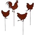UNUS Garden Hühner und Hahn Gartenstecker 4er Set, Gartendeko Rostoptik ...