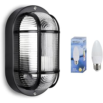 Modern Black Outdoor Garden Security Bulkhead Wall Light - IP44 Rated ...