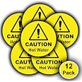 12-Pack Round Caution Hot Water Vinyl Sticker Signs - Weatherproof, Sun ...