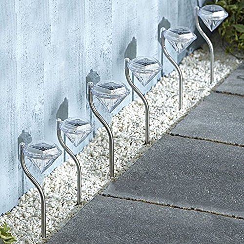 Solalite 6 Pack Stainless Steel Solar Powered Diamond Stake Lights ...