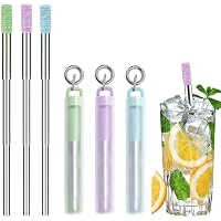 Kynup Metal Reusable Drinking Straw, 4 Pack Portable Collapsible Straws ...
