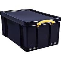 Really Useful Plastic Storage Box 42 Litre Solid Black with Yellow Handles : Amazon.co.uk: Home ...