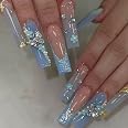 Long Square False Nails, French Press on Nails, Acrylic Blue Stick on ...